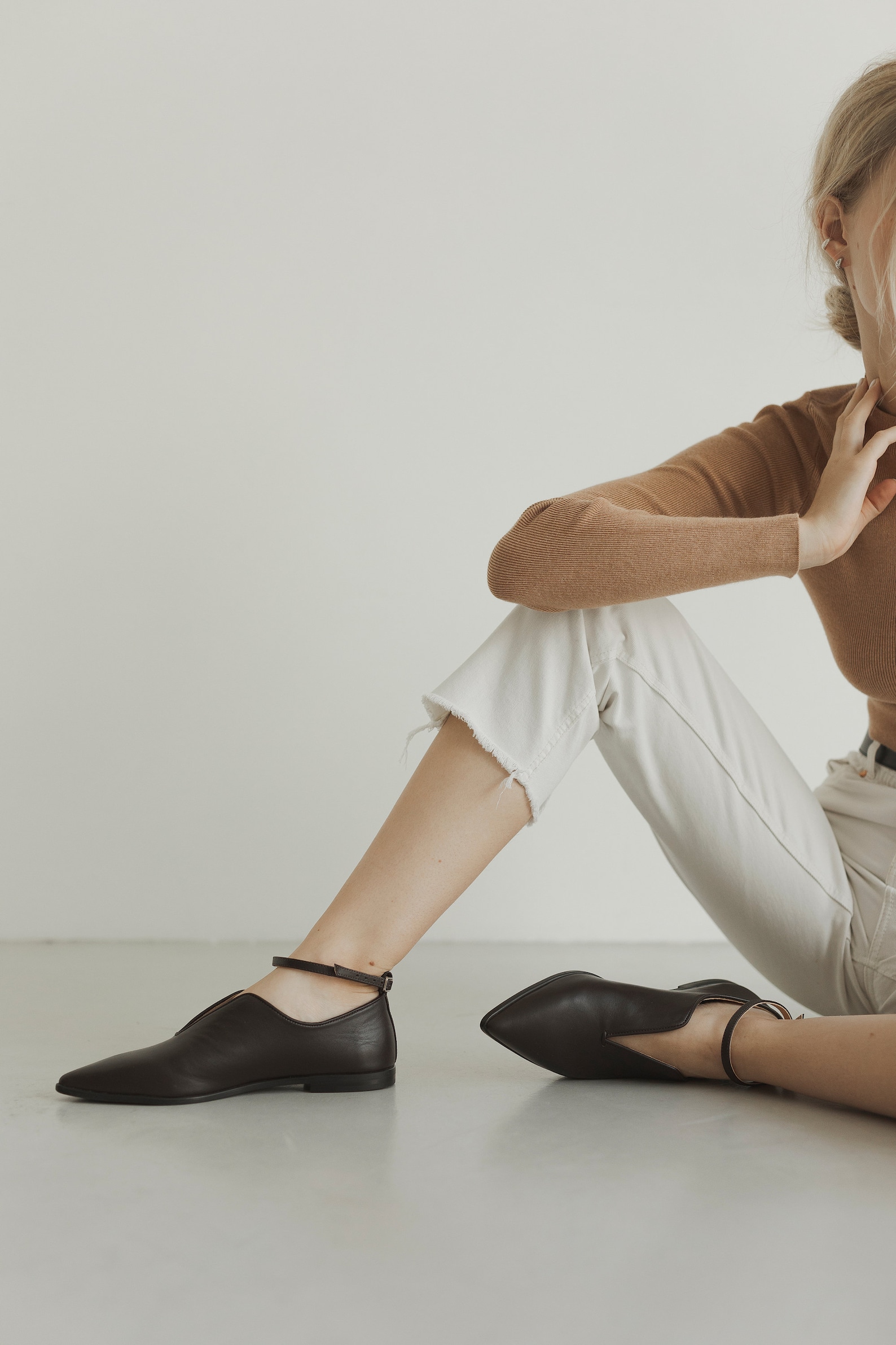 Brown Leather Ballet Flats With Notched Vamp v-cut and - Etsy