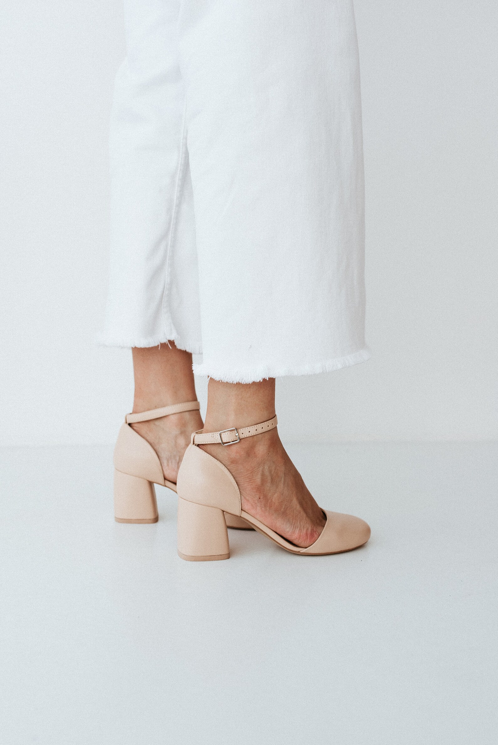 Ivory Leather Women Shoes With Low Block Heels Women Classic - Etsy