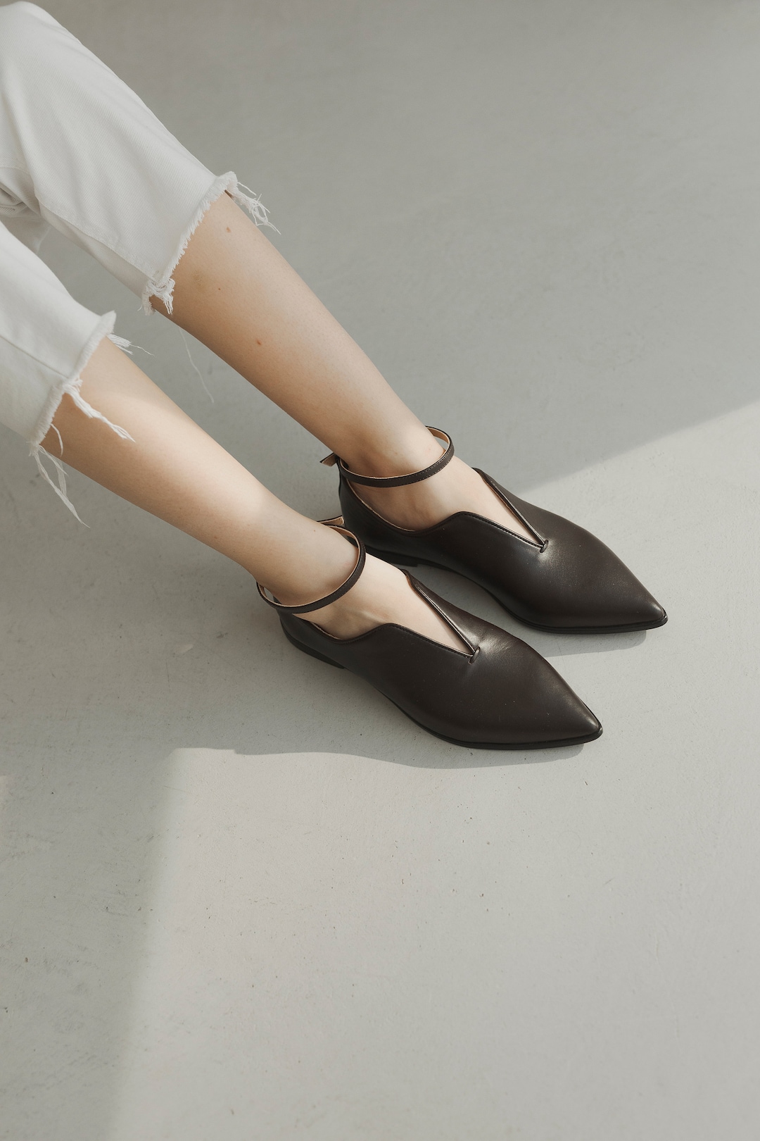 Brown Leather Ballet Flats With Notched Vamp v-cut and - Etsy