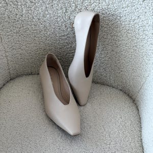 Beige Women's Pumps With Kitten Heel From Genuine Leather, Light Dress ...