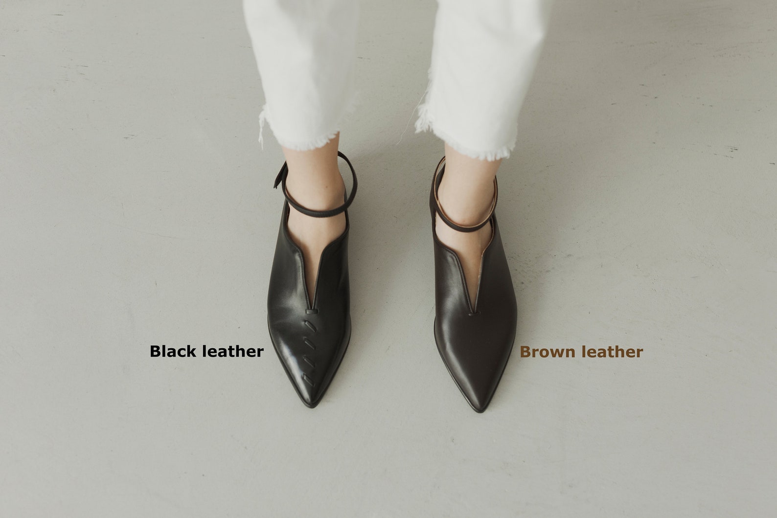 Brown Leather Ballet Flats With Notched Vamp v-cut and - Etsy