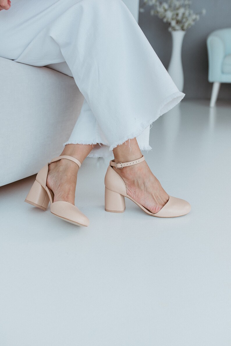 Ivory Leather Women Shoes With Low Block Heels Women Classic - Etsy