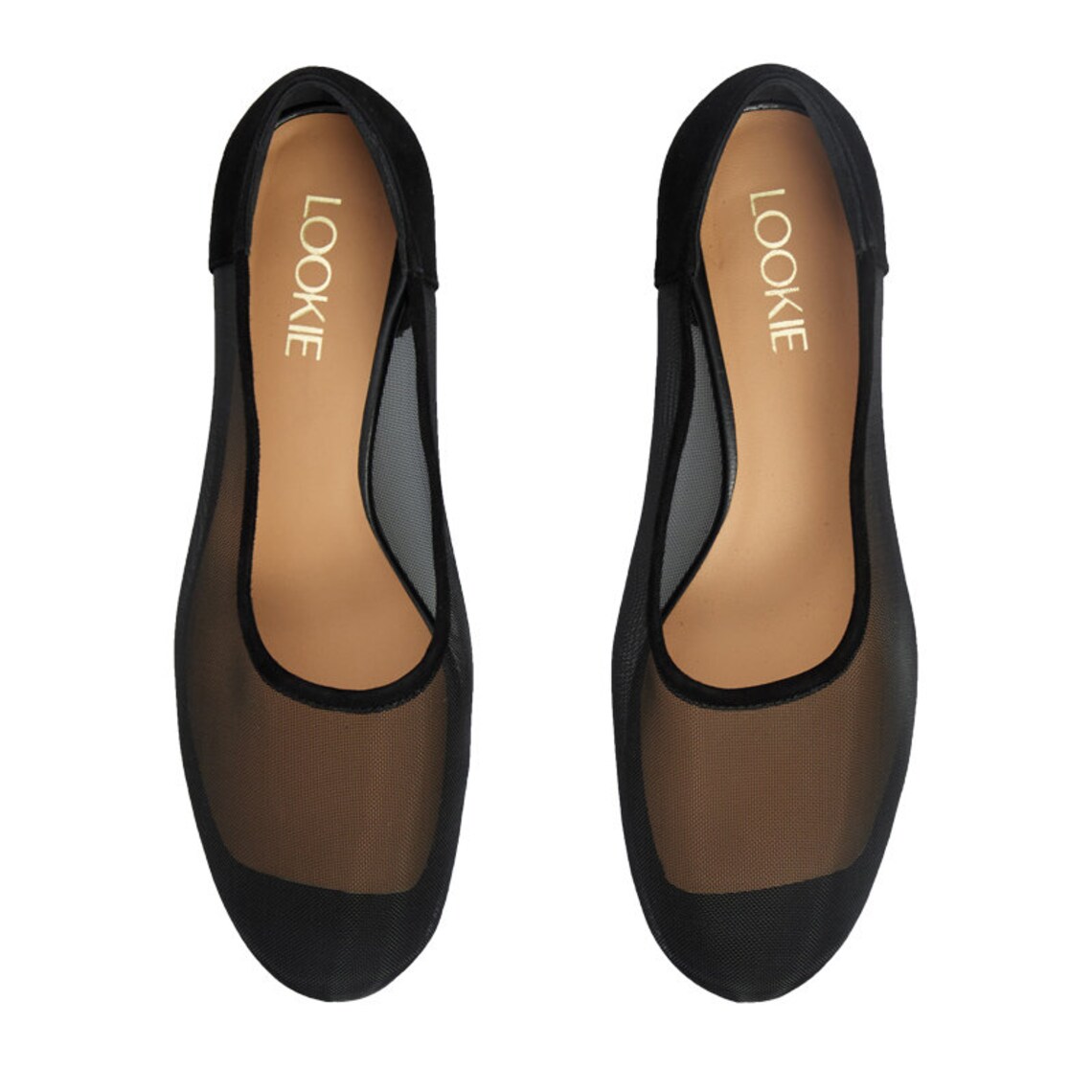 Black Mesh Pumps With Almond Closed Toe and Genuine Leather Insole ...