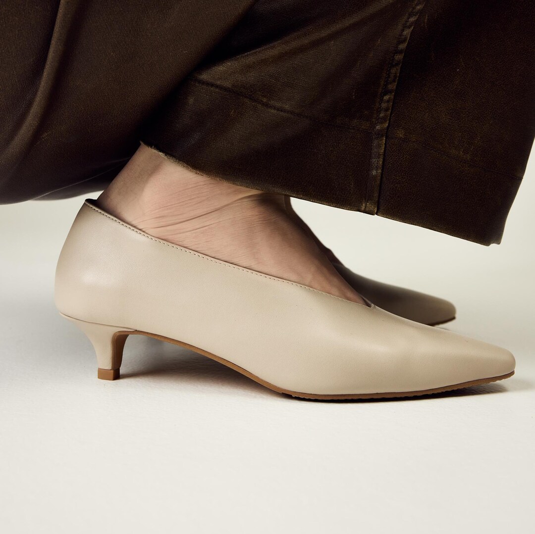 Beige Women's Pumps With Kitten Heel From Genuine Leather, Light Dress ...