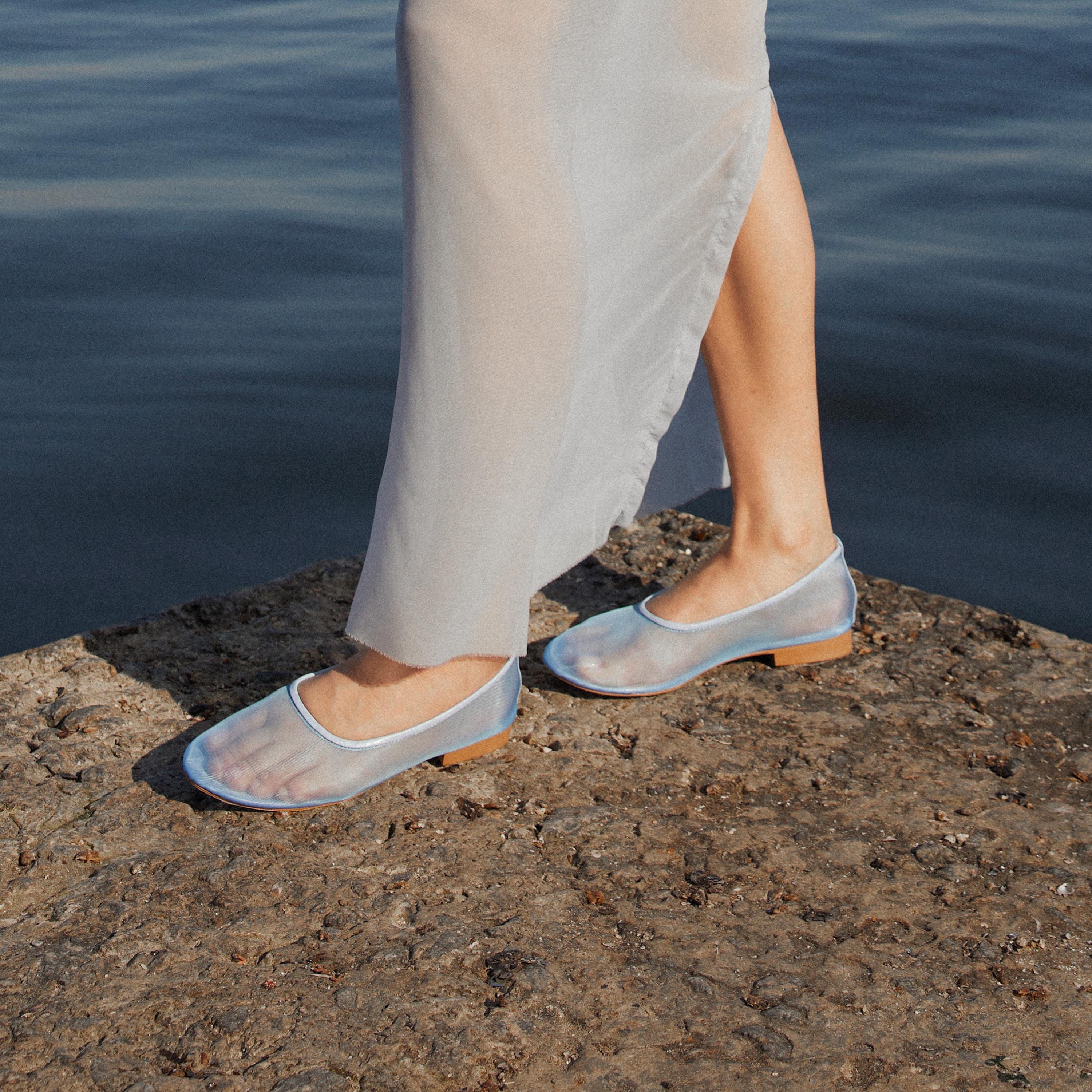 Blue Mesh Flats With Almond Closed Toe and Genuine Leather Insole ...
