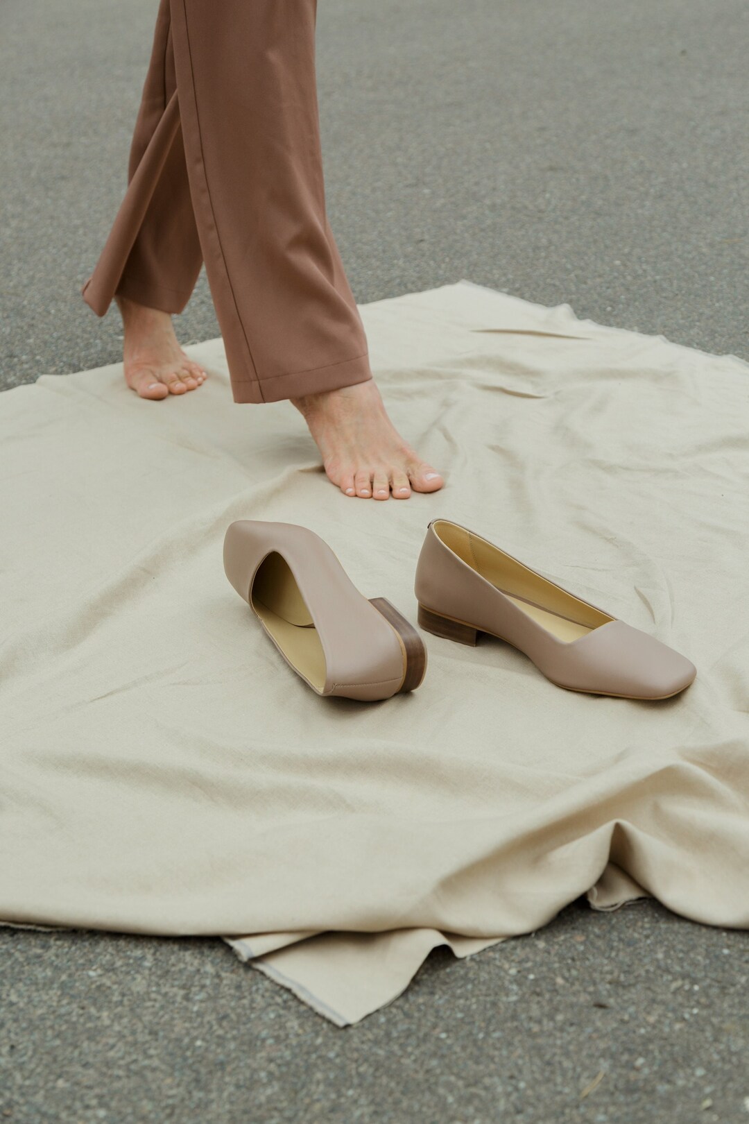 Woman Square Toe Flats From Genuine Leather, Ballet Shoes With Low ...