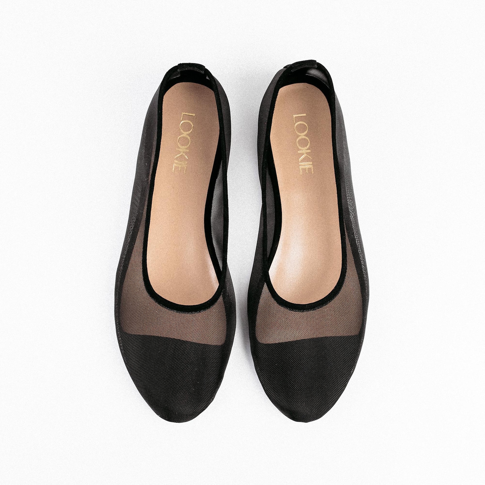 Black Soft Mesh Flats With Almond Closed Toe and Genuine Leather Insole ...
