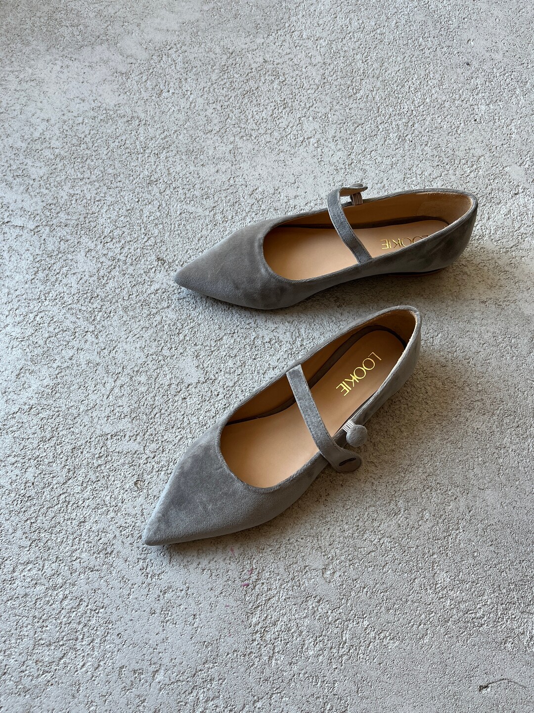 Grey Ballet Flats With Pointed Toe and Flat Heel, Women Flats With Grey ...