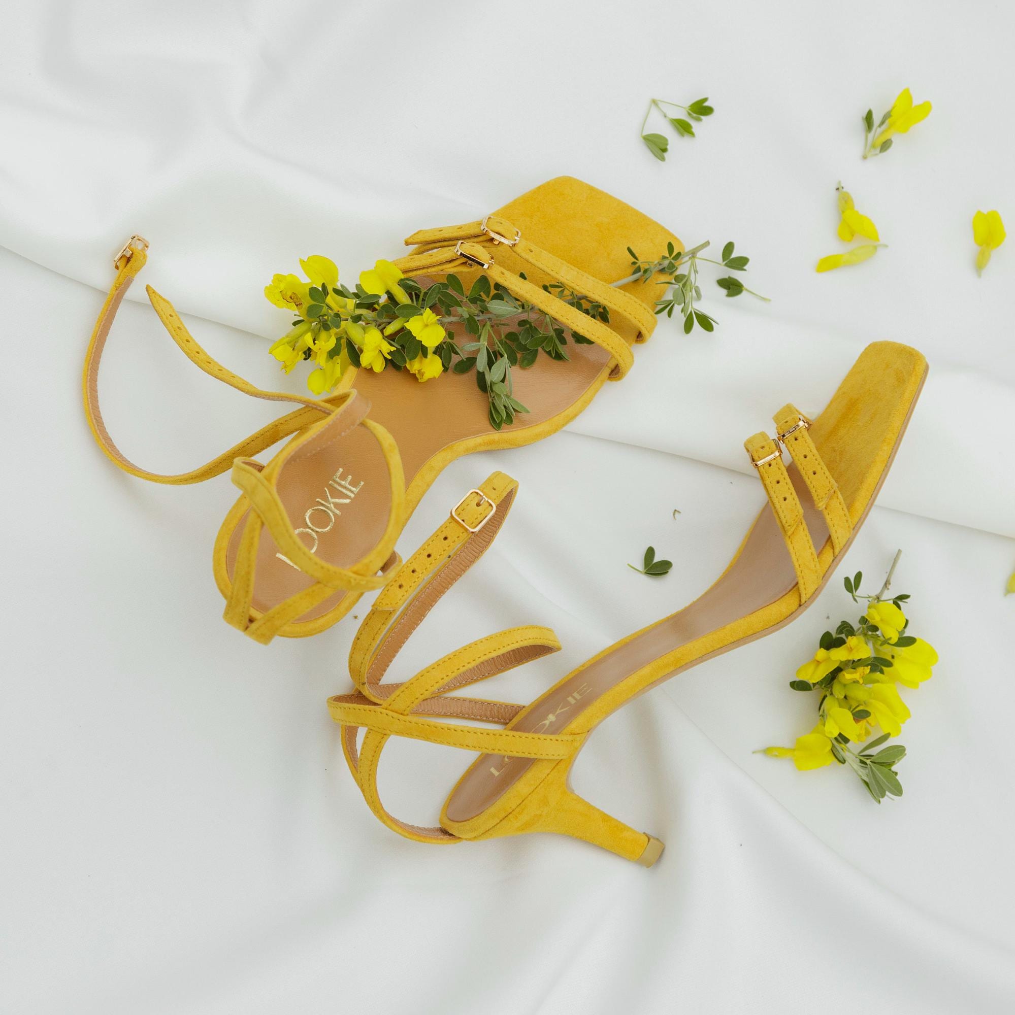 Yellow Strappy Sandals With Open Peep Toe, Handmade Summer Yellow Strappy Sandals With Open Peep Toe, Handmade Summer