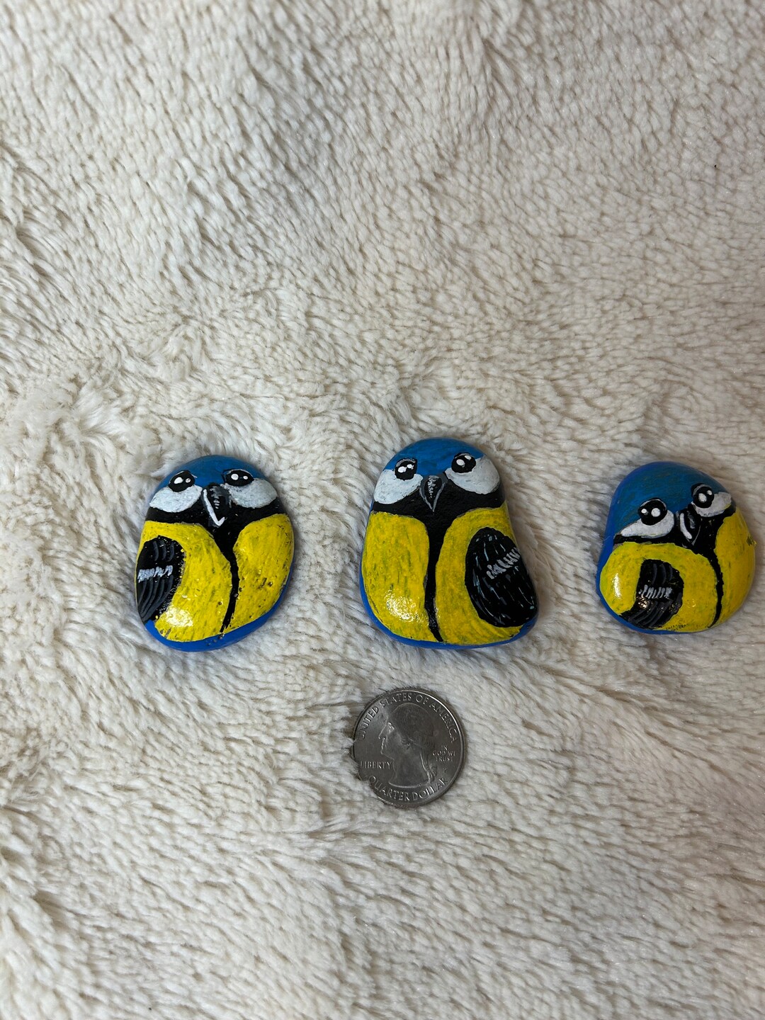 Bird Painted Rocks--nature Garden Rocks--yellow Bird Painted Rock--blue ...