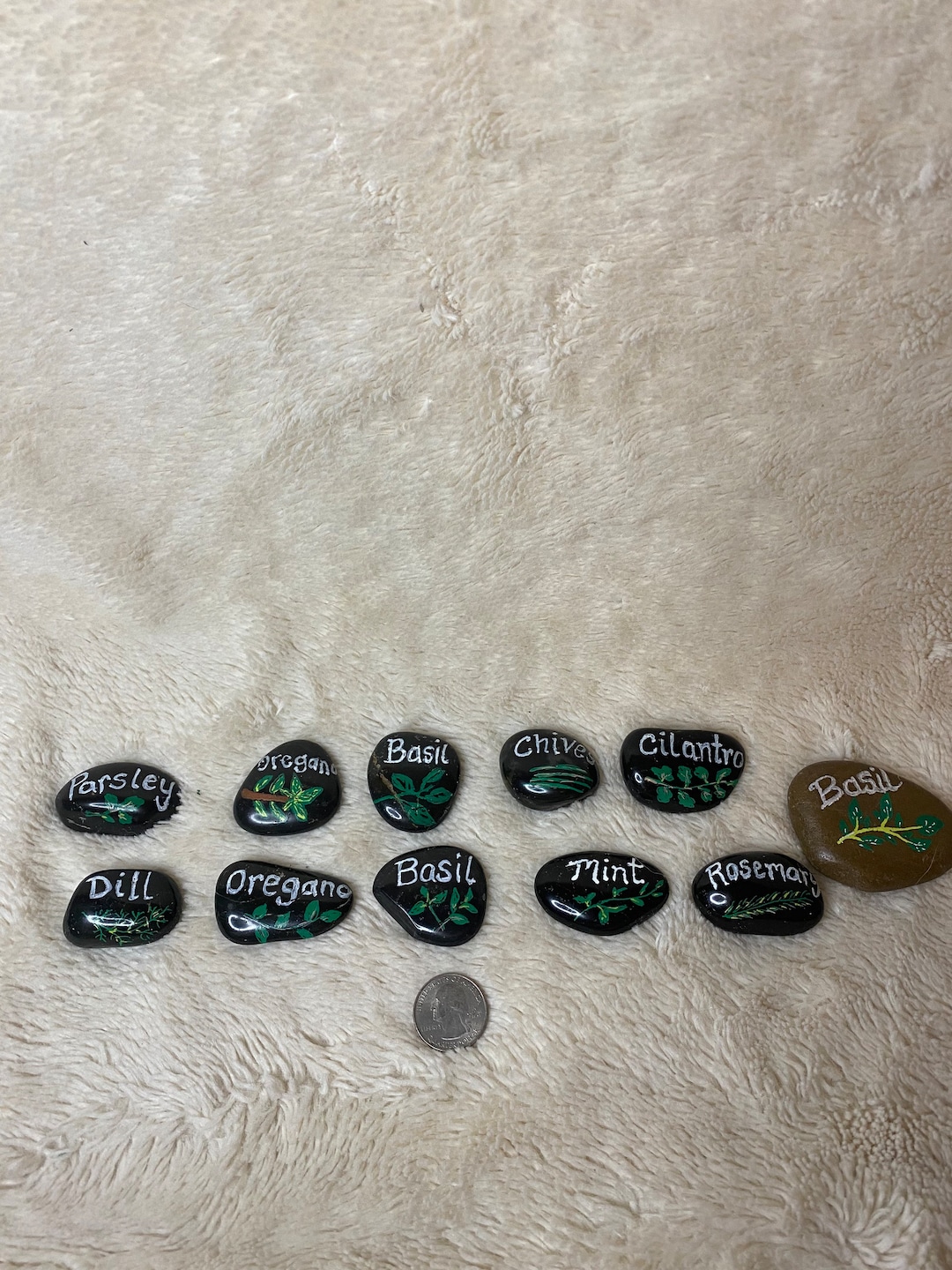 Herb Painted Rocks Plant Marker--garden Painted Rocks--garden Decor ...