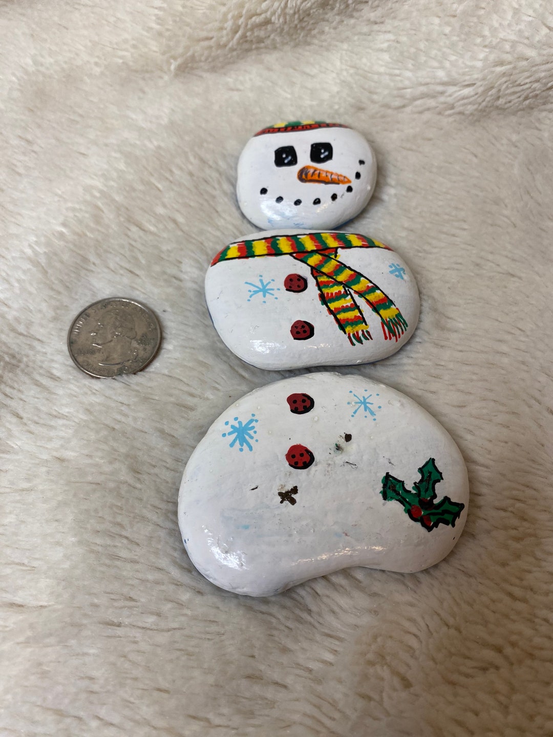 Snowman Winter Hand Painted Rocks Set of 3--winter Themed Garden Decor ...