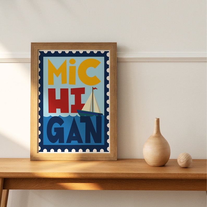 Michigan Stamp Poster, Digital Download Wall Art, Digital Prints, Art ...