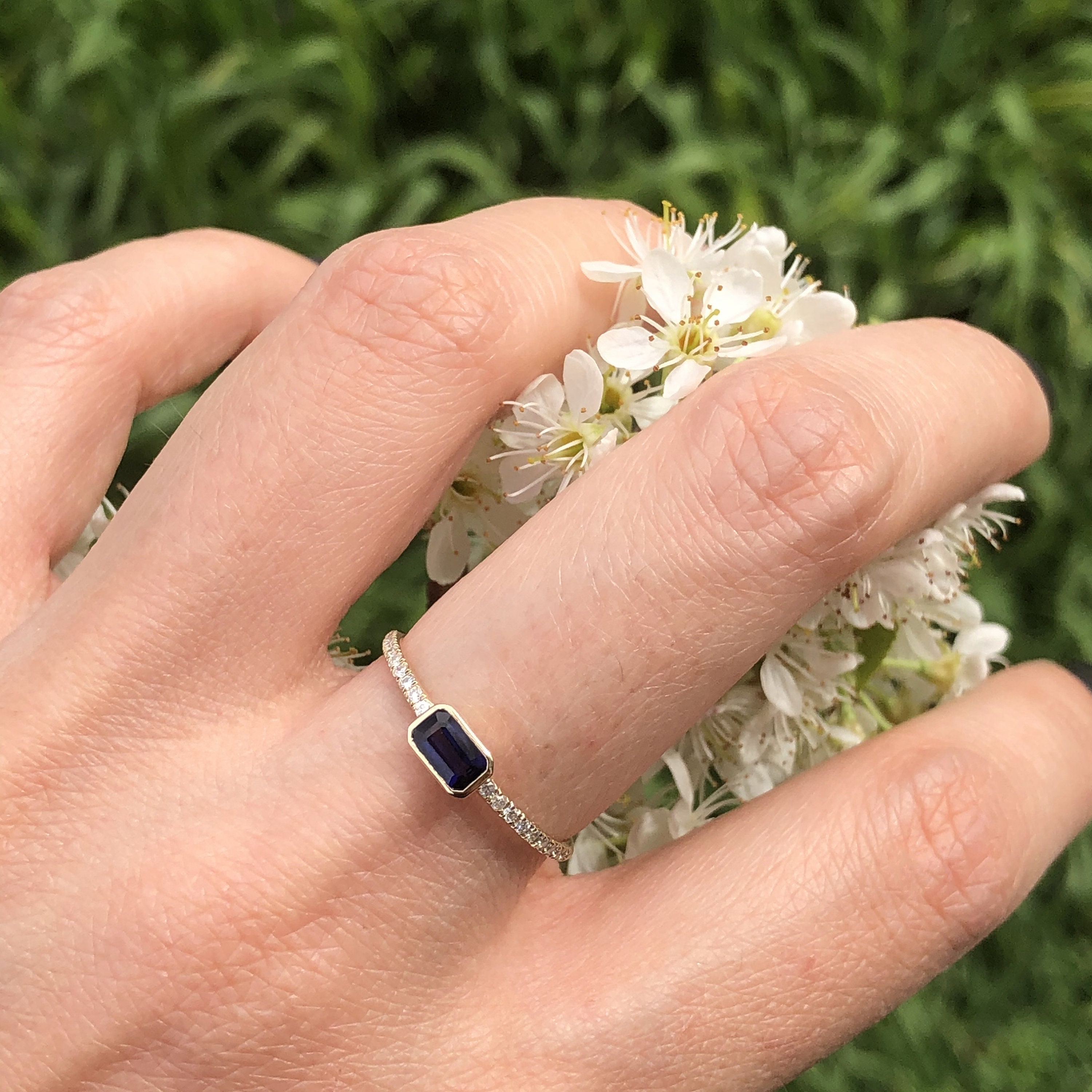 Sapphire Ring / 14k Solid Gold Minimalist Blue Sapphire Ring / Stacking ...