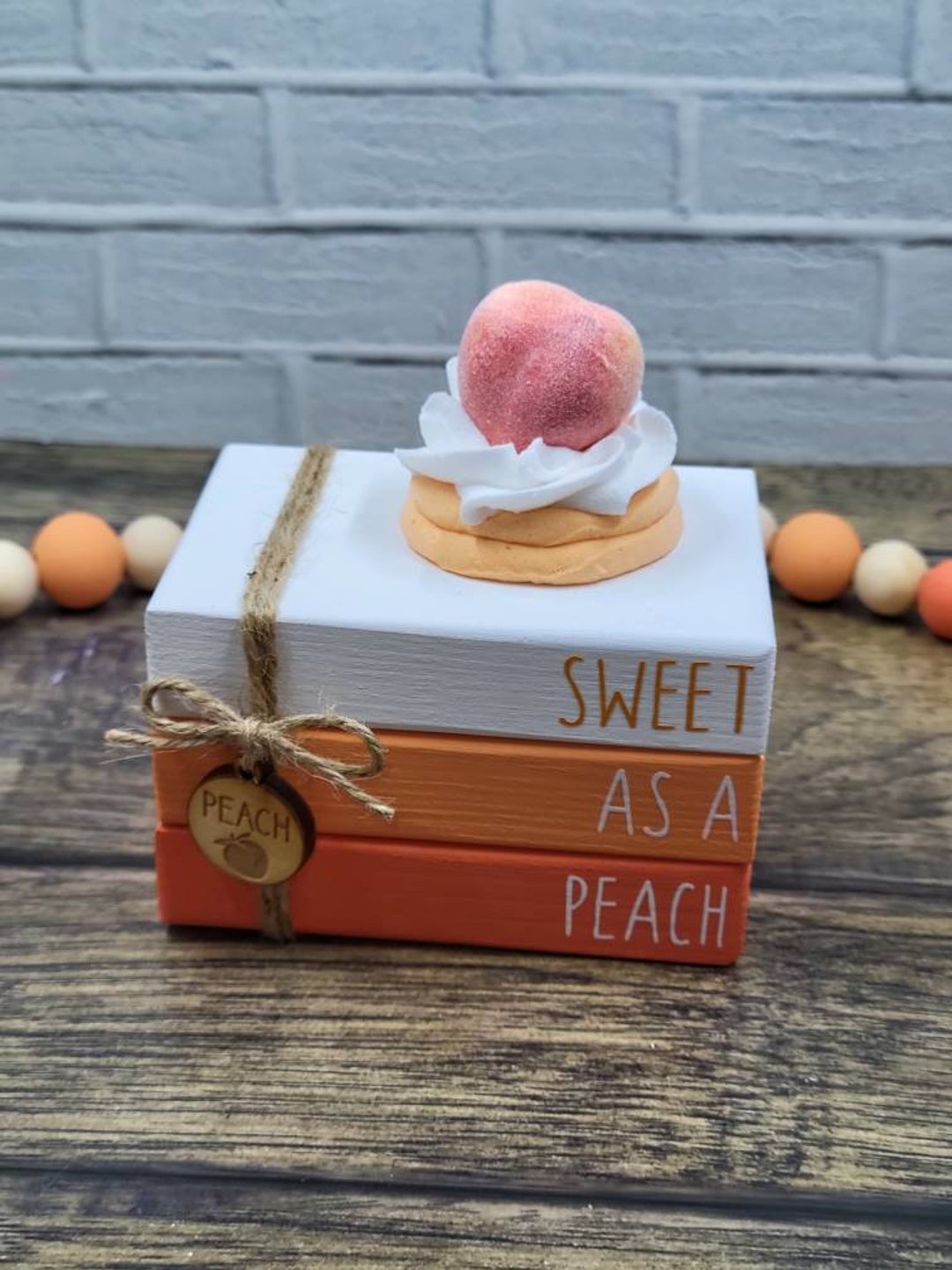 Peach Mini Book Stack, Summer Coffee Bar, Peach Decor, Farmhouse Tiered ...