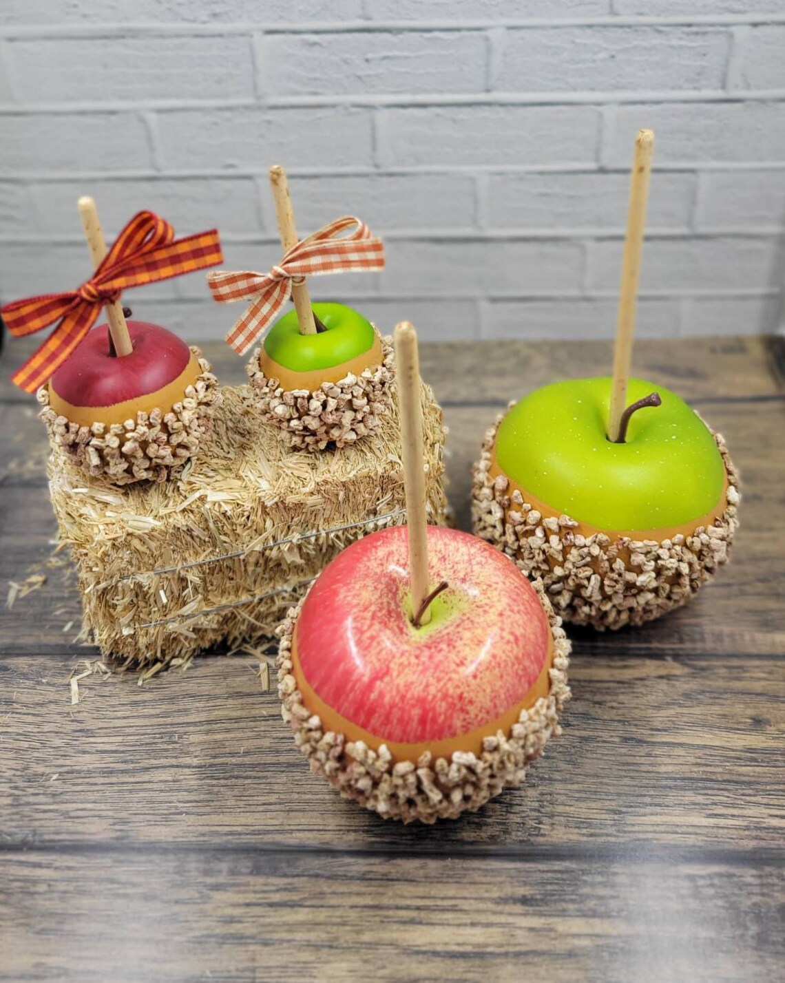 Faux Caramel Apples Candy Apples Fall tiered tray decor | Etsy