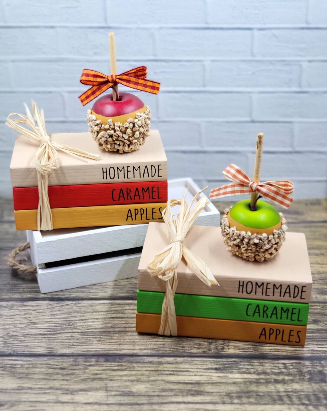 Caramel Apple Book Stack, Candy Apple, Apple Orchard Fall Decor, Fall ...