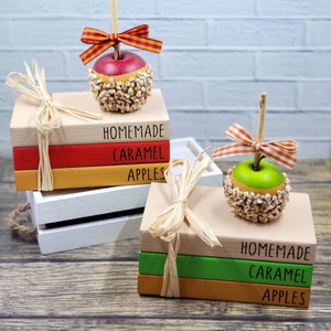Caramel Apple Book Stack, Candy Apple, Apple Orchard Fall Decor, Fall ...