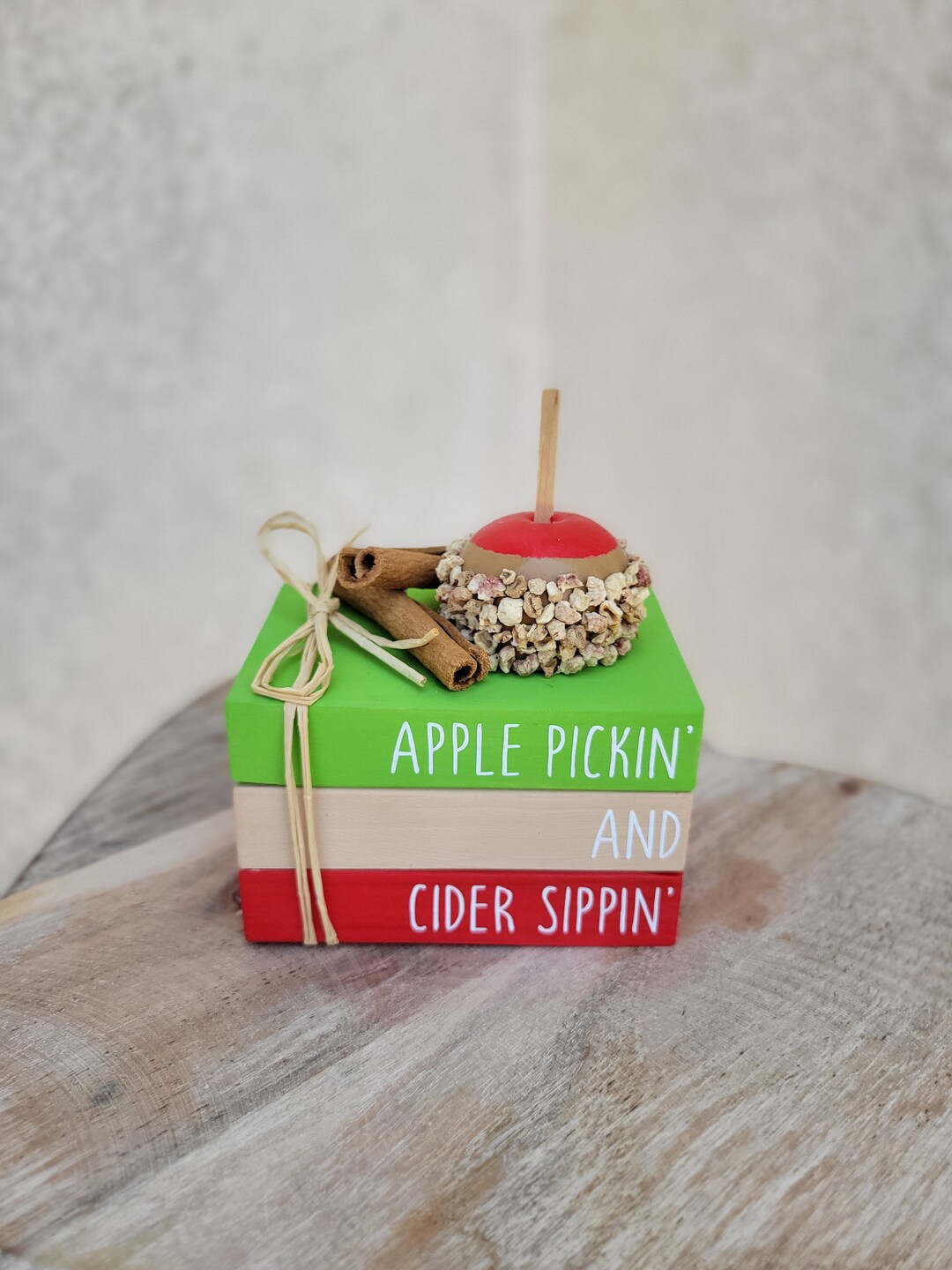 Candy Apple Mini Book Stack, Fall Book Stack, Fall Decor, Fall Tiered ...