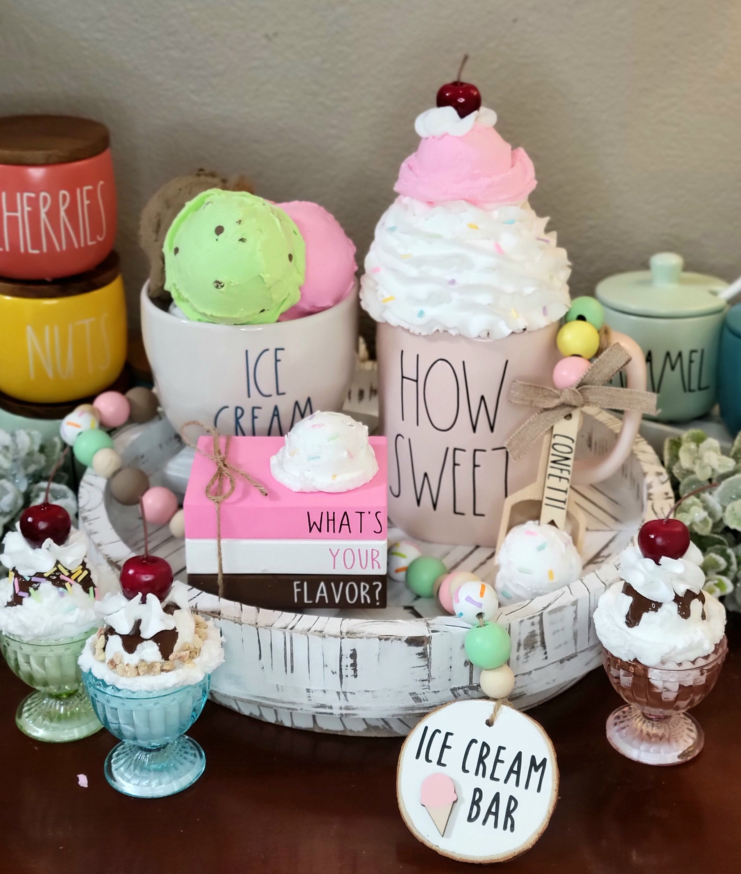 Ice Cream Wood Beaded Garland Ice Cream Tray Farmhouse Wood - Etsy