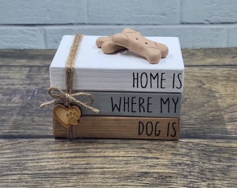 Dog Themed Mini Wood Book Stack/live Live Bark/ Tier Tray Decor/ Home ...