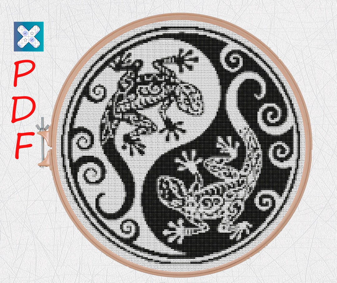 Yin and Yang Cross Stitch Pattern for Beginners Lizard Cross Stitch PDF ...