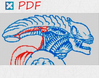 PDF Neon Xenomorph Warrior Alien Cross-stitch Pattern Embroidery Aliens ...