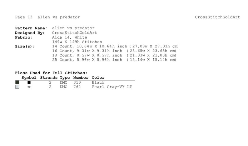 Alien Vs Predator Cross Stitch Pattern for Beginners Xenomorph - Etsy