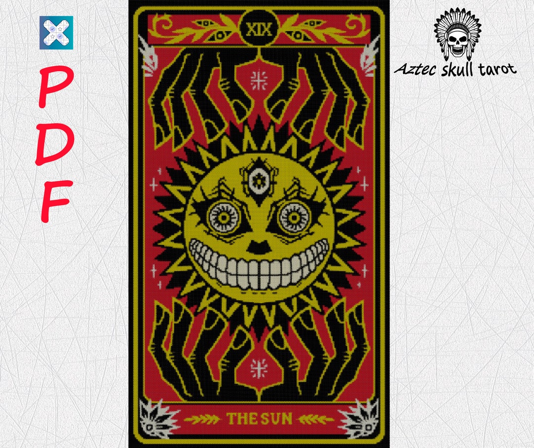 Aztec Sun Tarot Card Cross Stitch Pattern: Gothic Black & Gold ...