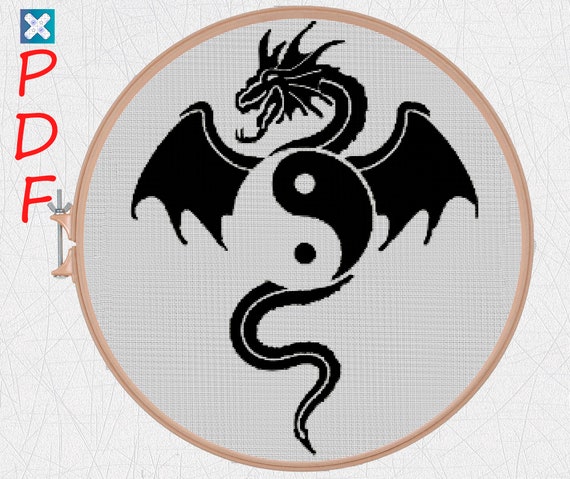 Yin and Yang Cross Stitch Pattern for Beginners Lizard Cross | Etsy