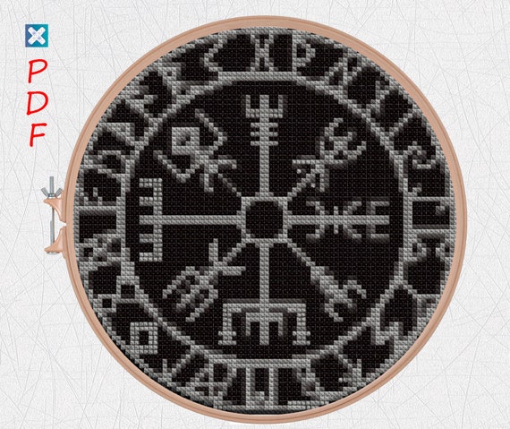 Viking Cross Stitch Pattern Vegvísir Embroidery Viking Compass | Etsy