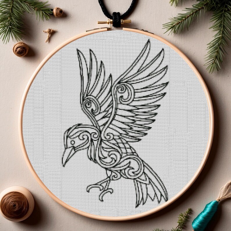 Viking Crow Embroidery Pattern: Norse Raven X-stitch for Beginners, Printable PDF Celtic ...