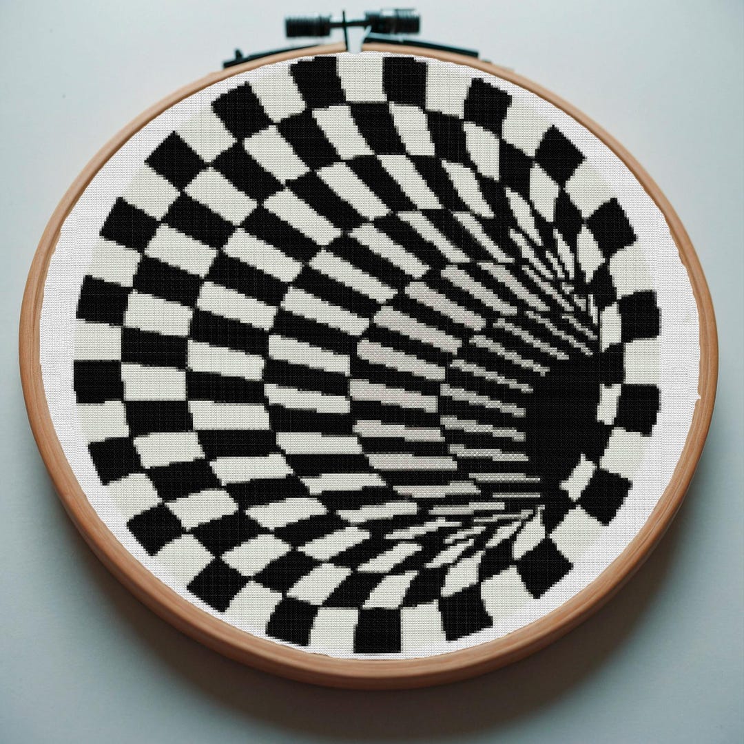 Monochrome Optical Illusion Sphere Geometric Cross Stitch Pattern ...