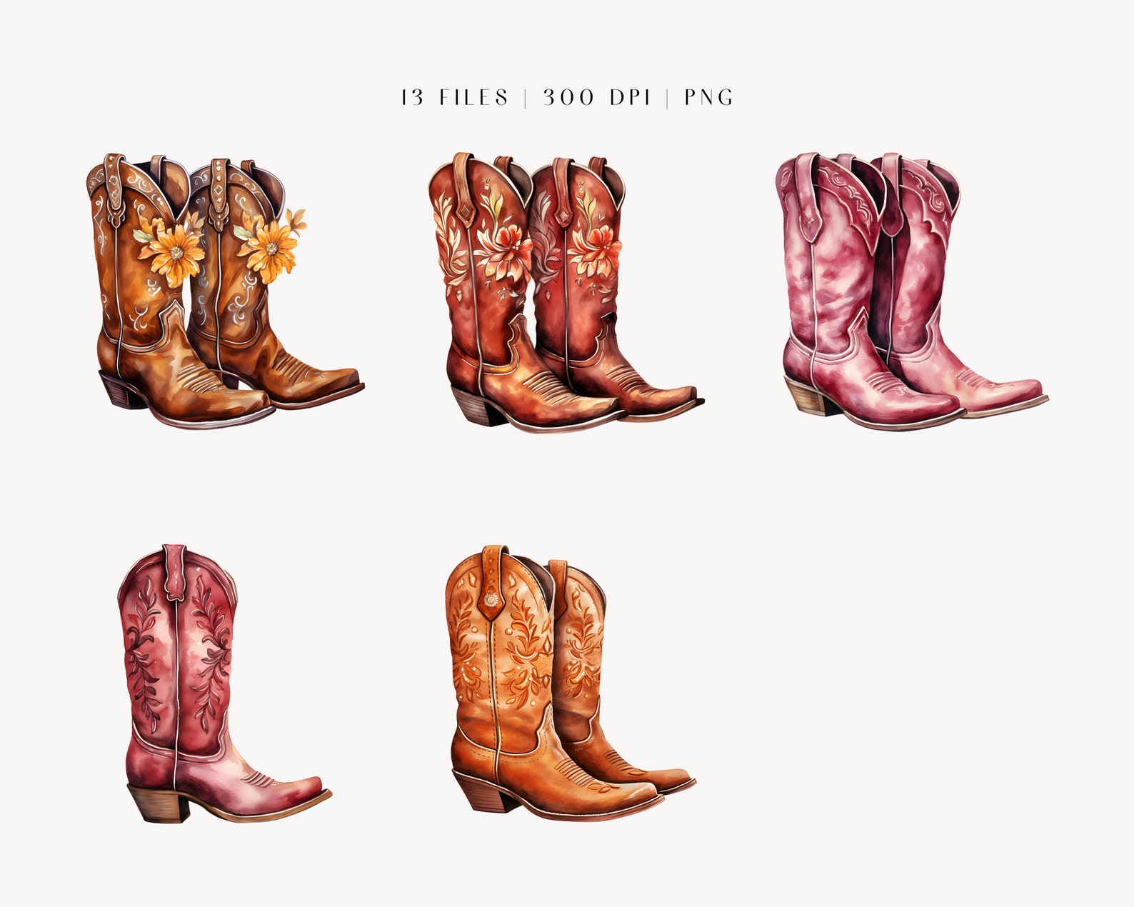 Watercolor Cowgirl Boots Clipart Bundle: Western PNG (digital Download ...
