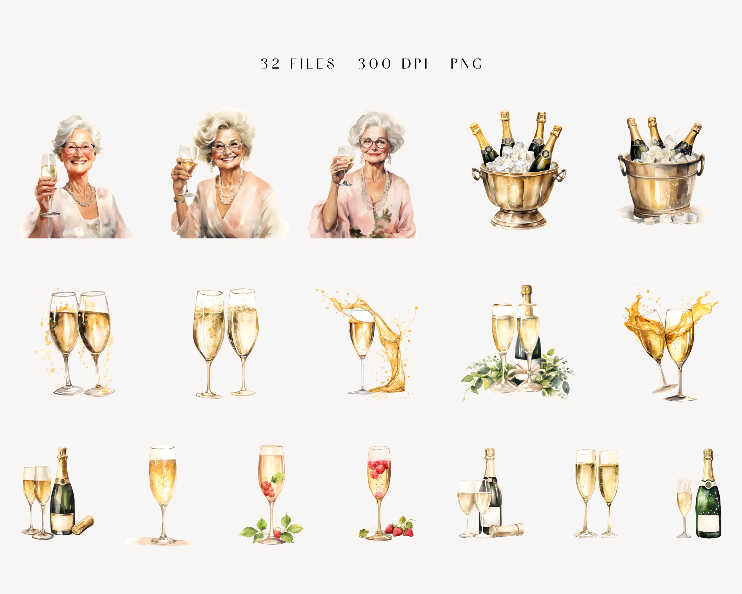 Champagne Watercolor Clipart Bundle | Champagne Graphics, Champagne ...