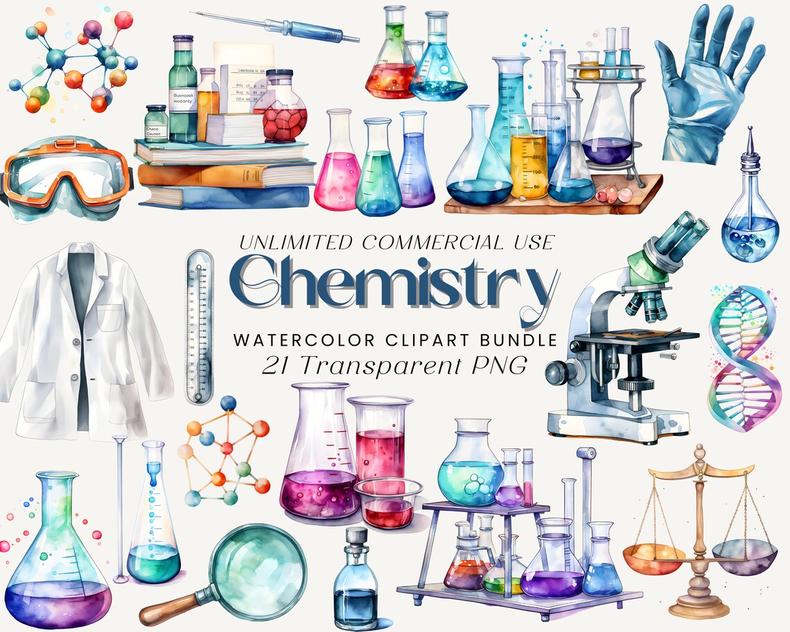 Chemistry Clipart Watercolor Clipart Bundle, Science Clipart ...