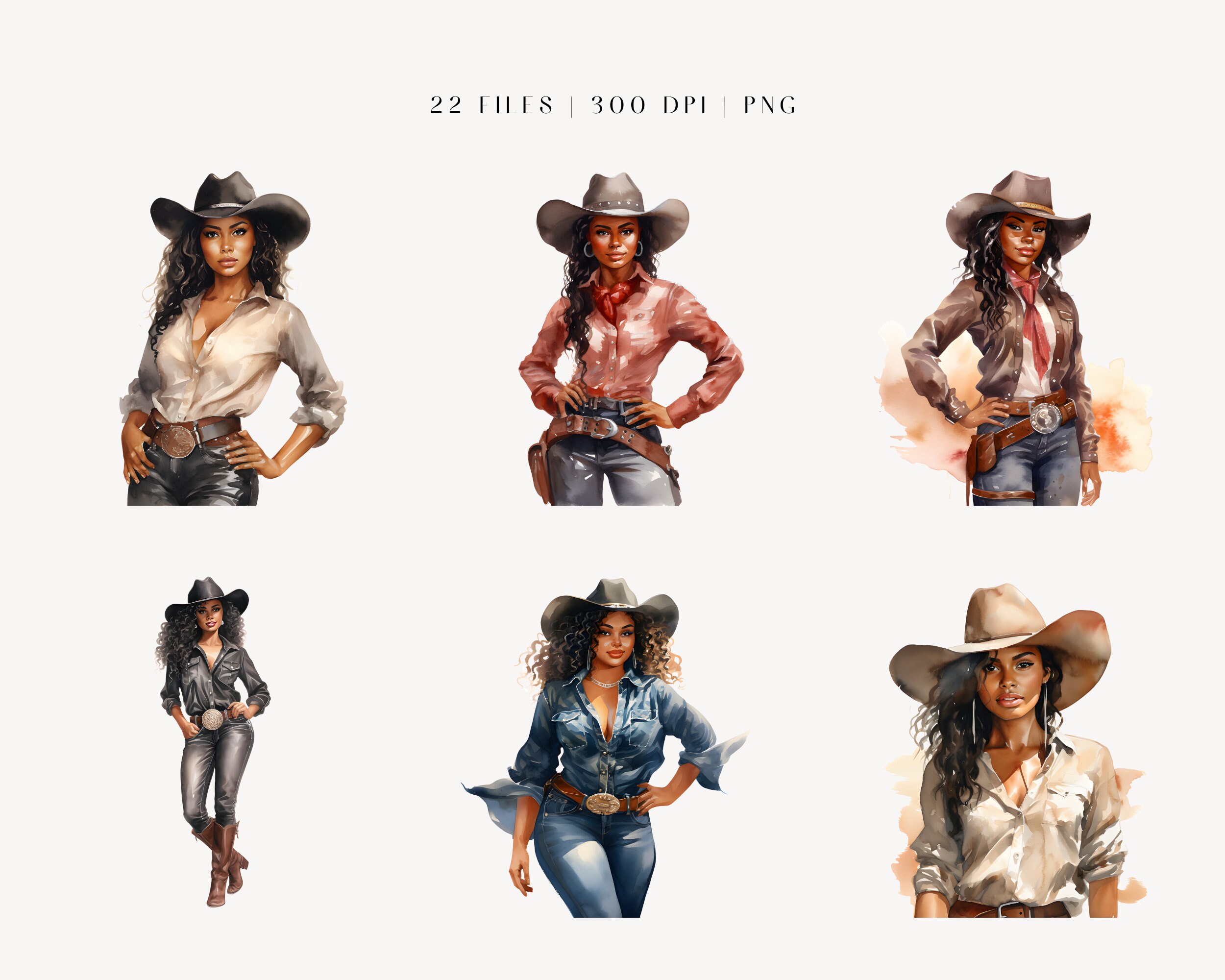 Cowgirl Clipart Bundle | Black Woman Clipart, Watercolor Clipart, Afro ...