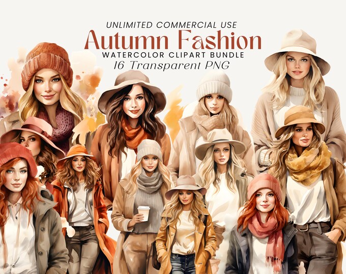 Fall Fashion Clipart, Fall Girl Clipart, Cozy Fall Watercolor, Autumn ...