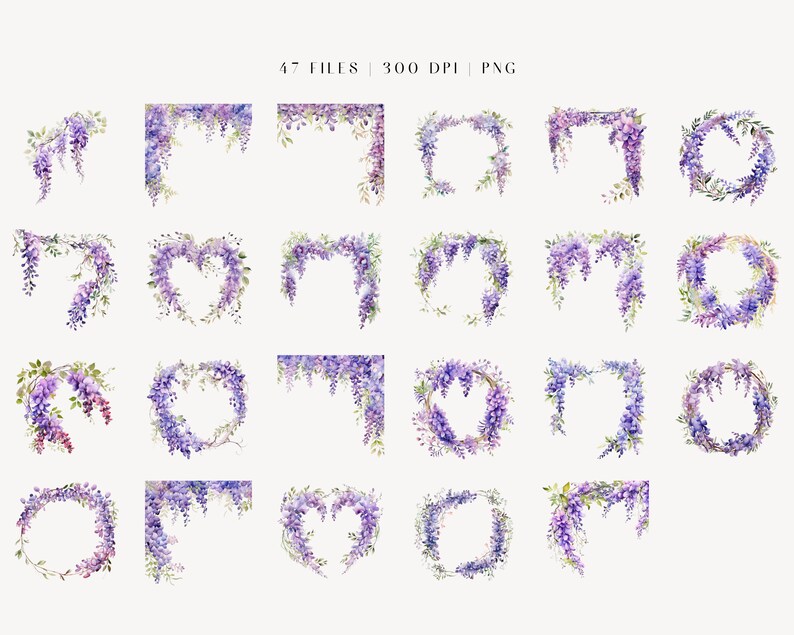 Watercolor Wisteria Clipart Bundle | Purple Flowers, Wisteria Frame ...
