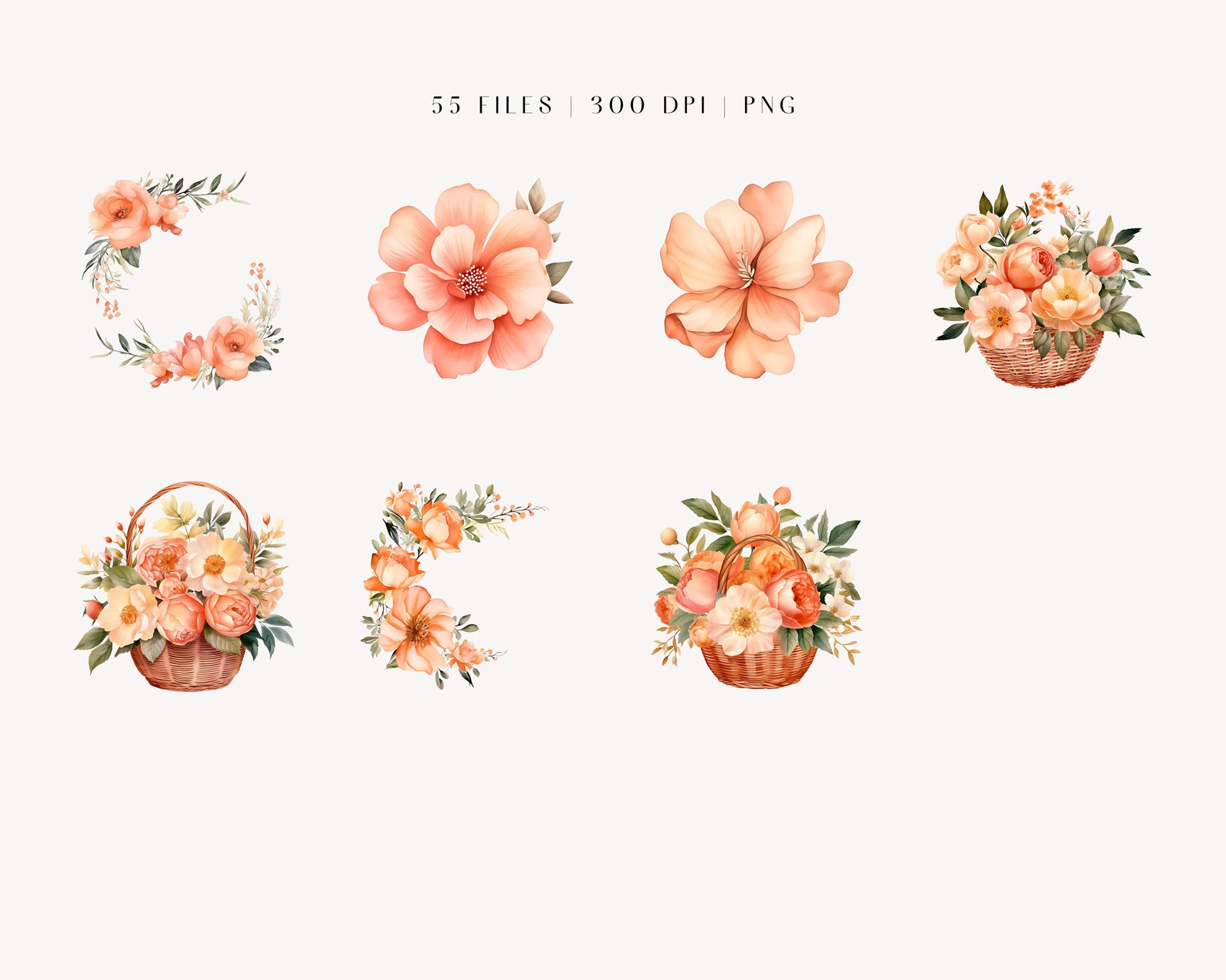 Peach Floral Watercolor Clipart Peach Floral Bouquet, Wedding ...