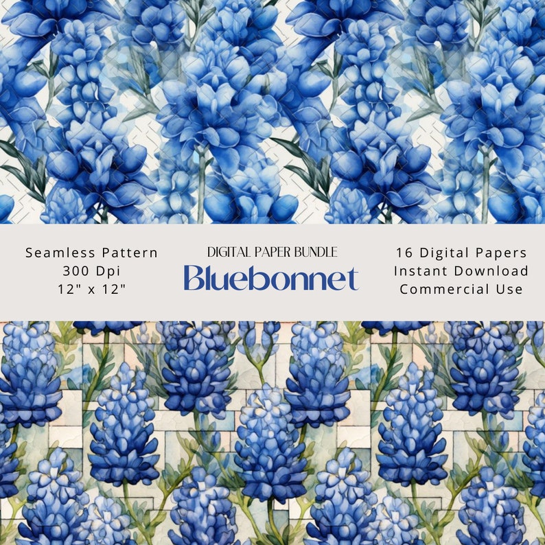 Bluebonnet Digital Paper Seamless | Vintage Watercolor Scrapbook Paper ...