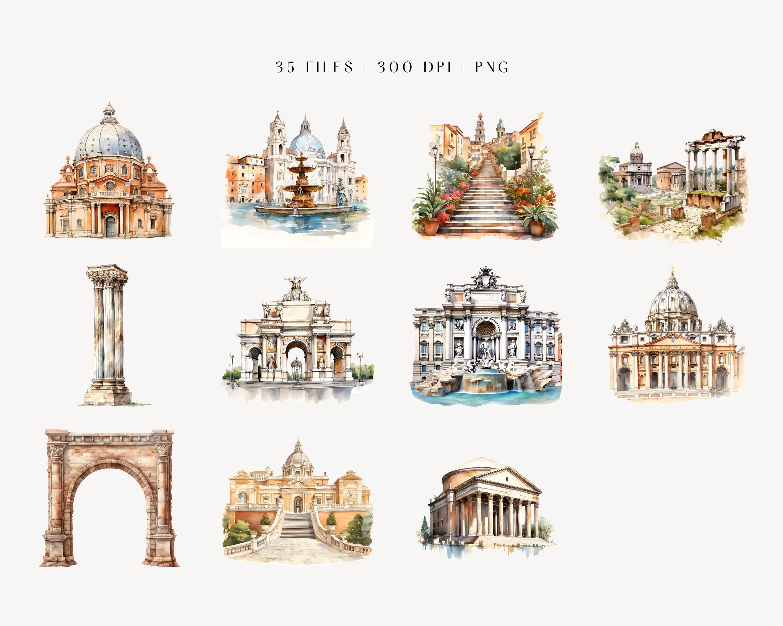 Italy Watercolor Clipart Bundle | Rome Illustrations | Italy Vacation ...