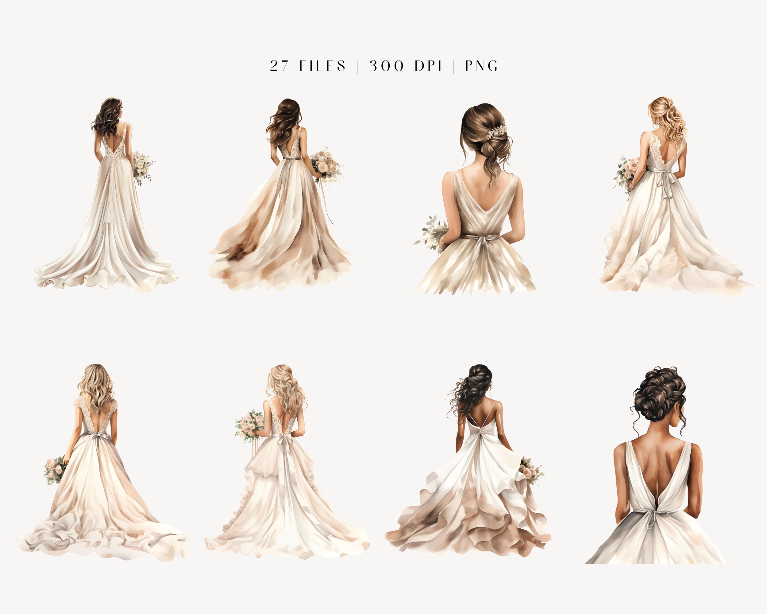 Bride Back View Watercolor Clipart Wedding Clipart, Bride Clipart ...