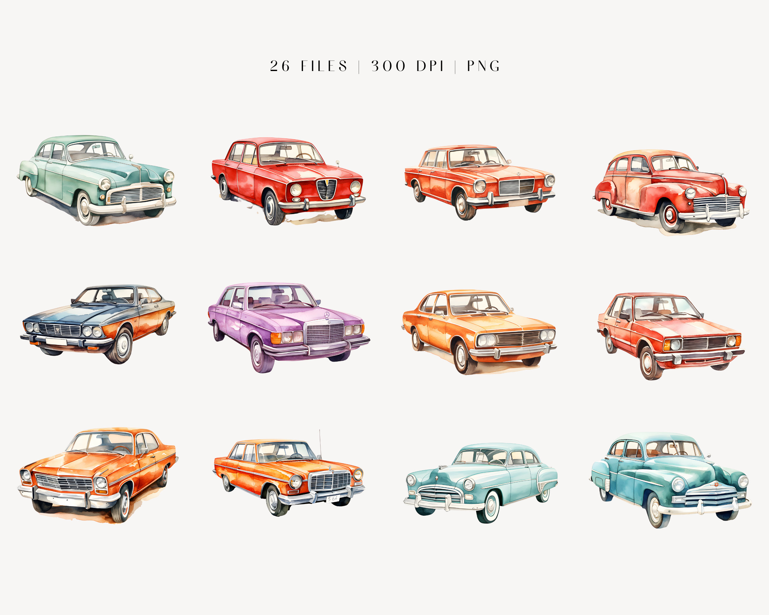 Viintage Cars Watercolor Clipart Bundle | Car Clipart, Old Car Clipart ...