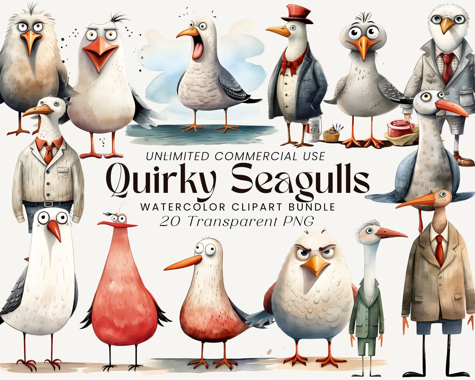 Quirky Seagull Watercolor Clipart | Playful Seagull Art | Seagull ...