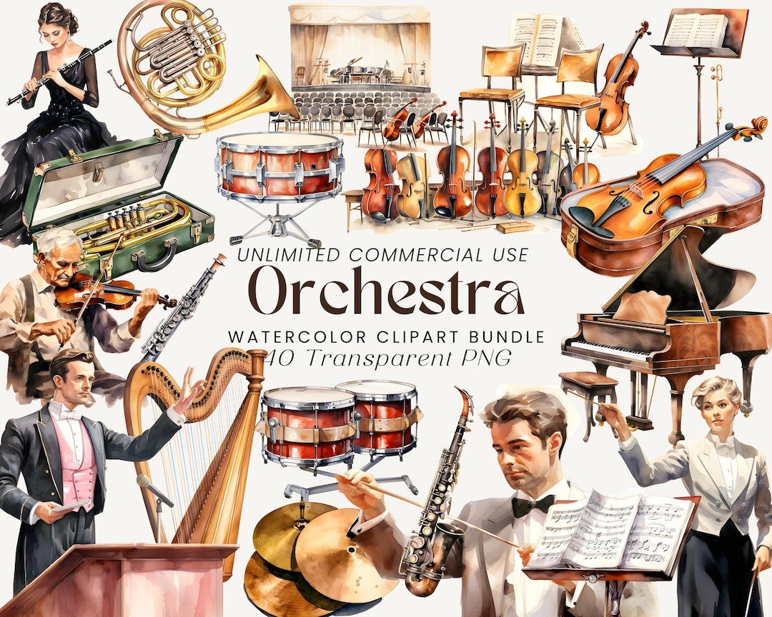 Orchestra Watercolor Clipart Bundle | Musical Instrument | Orchestra ...