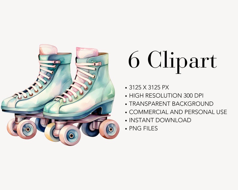 Roller Skates Clipart Bundle | Retro Roller Skates | Vintage Skating ...