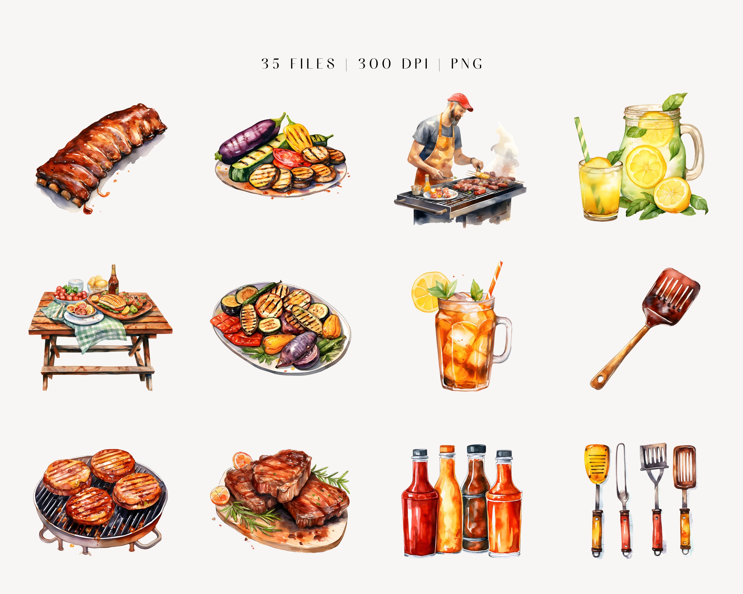 Barbecue Watercolor Clipart Bundle Summer Clipart, BBQ Sublimation ...