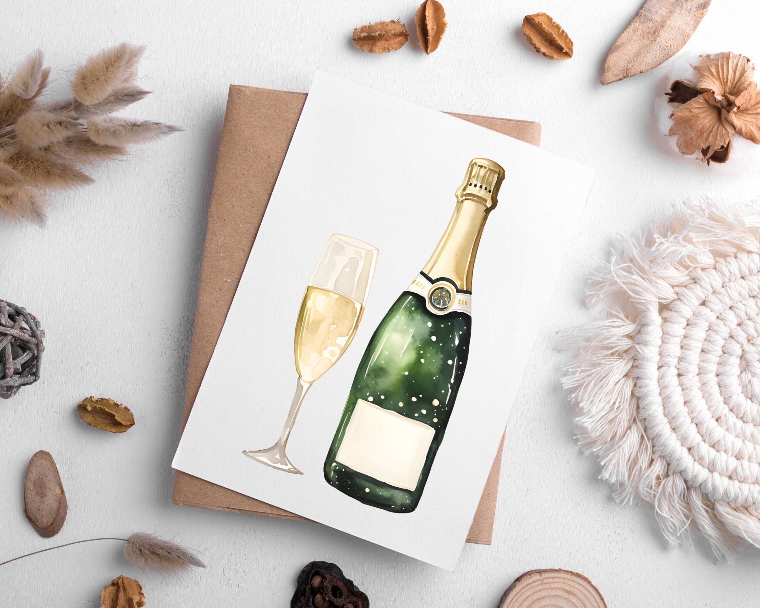 Champagne Watercolor Clipart Bundle Champagne Graphics, Champagne ...