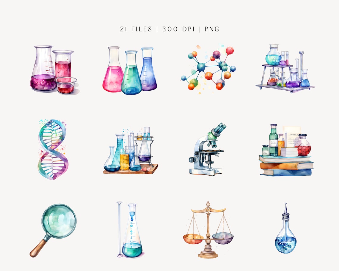 Chemistry Clipart Watercolor Clipart Bundle, Science Clipart ...